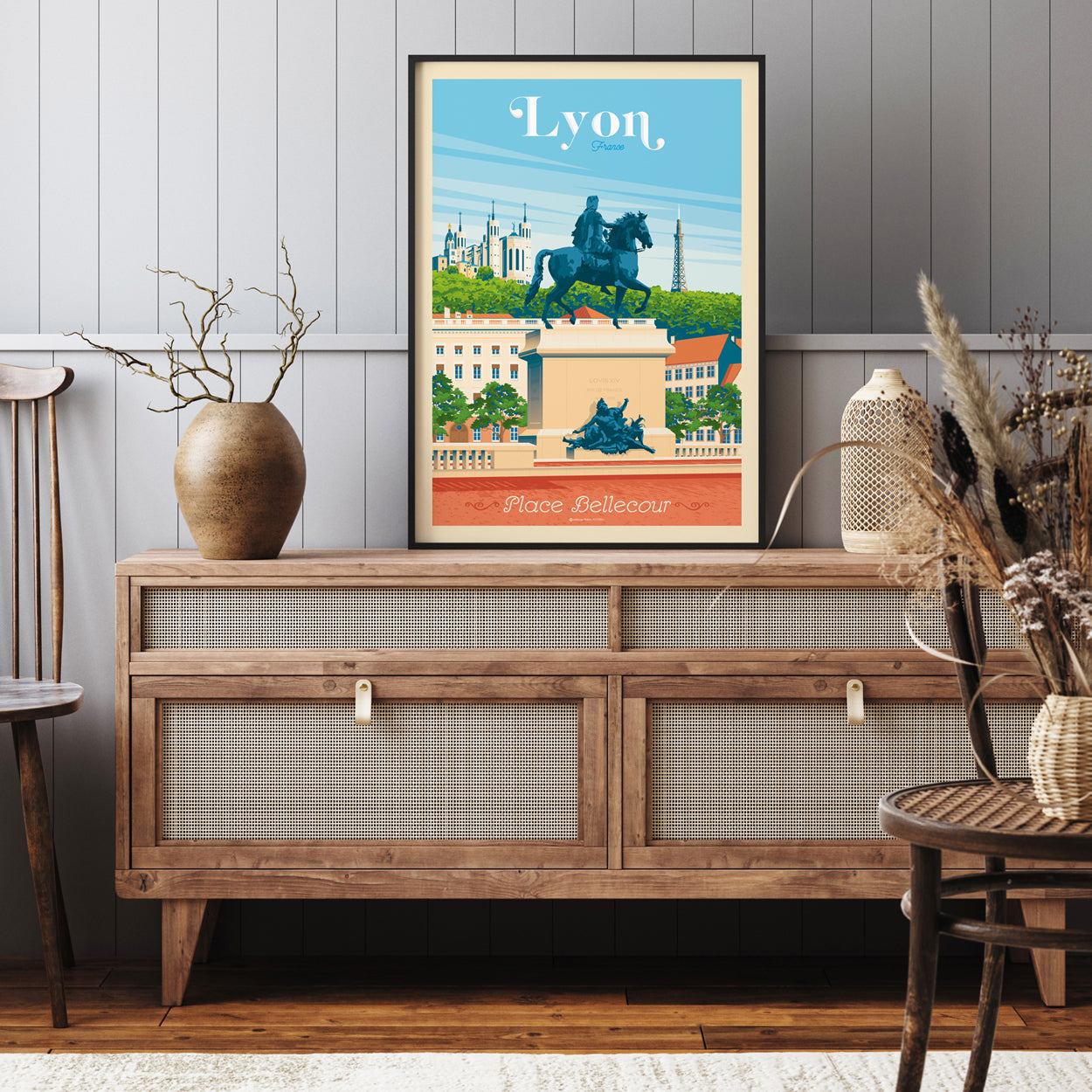 Affiche Voyage Vintage Ville Lyon France | Place Bellecour | Olahoop ...